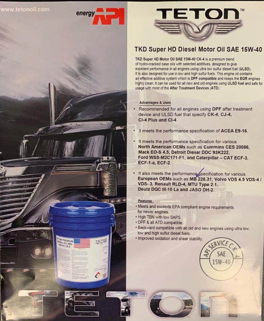 Teton Diesel Engine Oil – Power Machinery & Parts